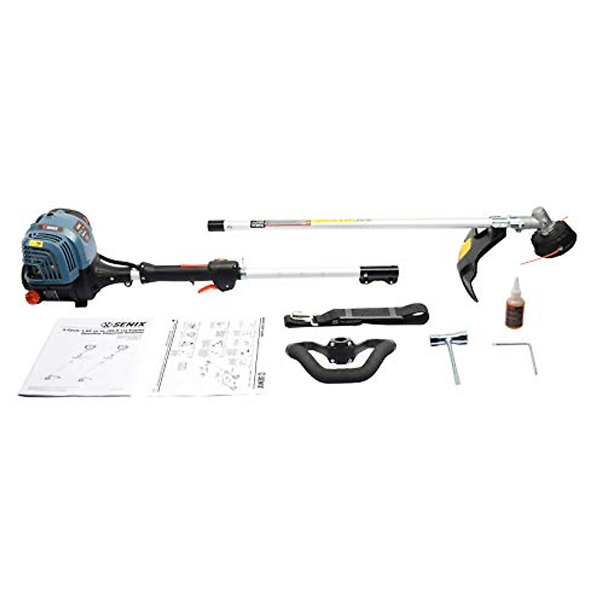 SENIX 4QL® 26.5 cc 4-Cycle Gas Powered String Trimmer, Detachable Straight Shaft, 17.7-Inch Cutting Width, with Dual .095 Cutting Line and Bump Feed, GTS4QL-L, Blue