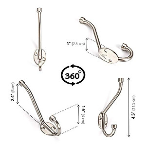 Wall Mounted Standard Decorative Heavy Duty Double Coat Hooks,5 Pack with Screws, Brushed Nickel by Ambipolar (6636-T310)