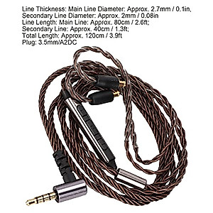 Headphone Upgrade Cable, Bronze Earphone Replacement Upgrade Cable Clear Sound Gold Plated Plug 3.5mm/A2DC Plug with Mic Wire Control for LS200 for E50