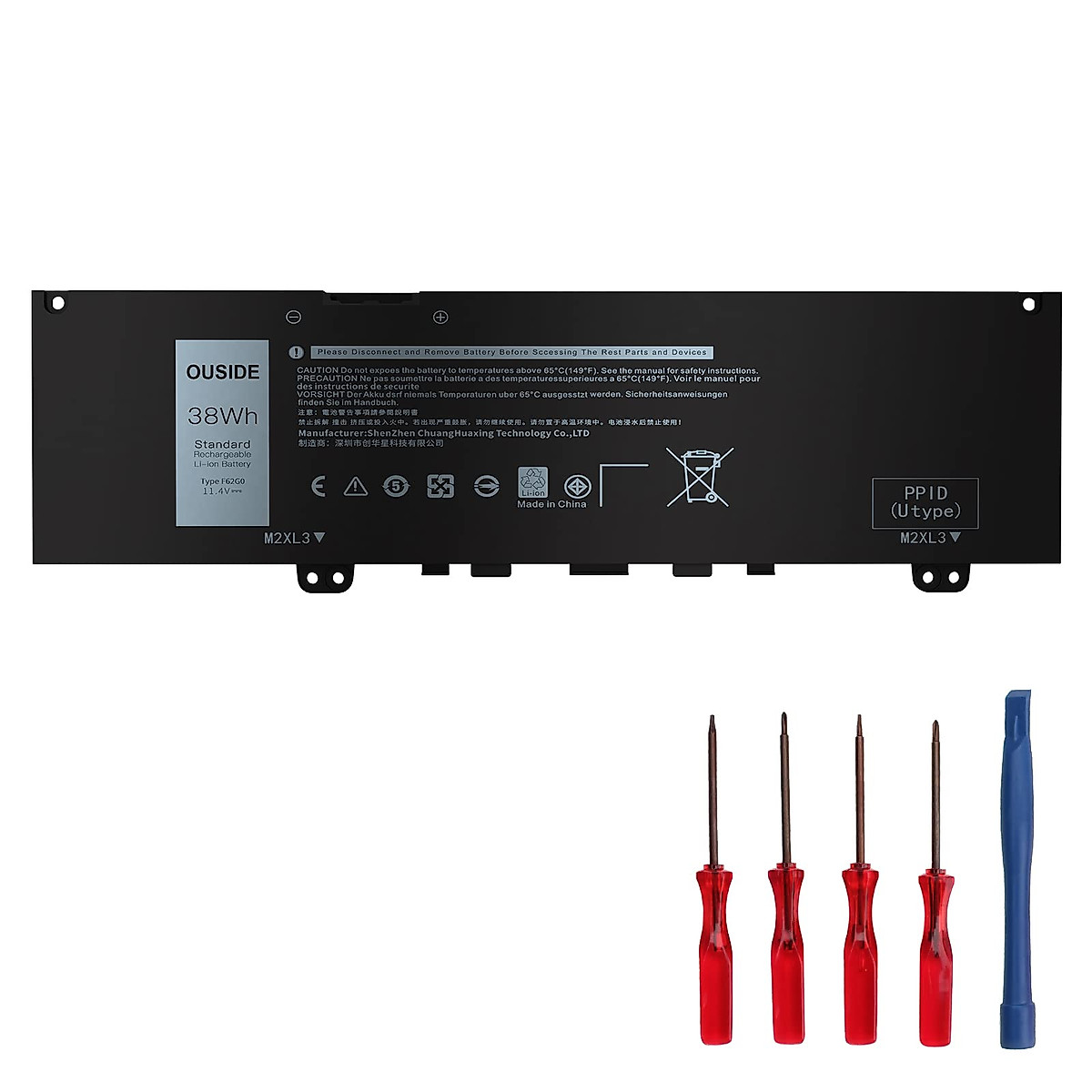 OUSIDE 38WH 39DY5 F62G0 Laptop Battery for Dell Inspiron 13 7000 5370 7370 7373 7380 7386 2-in-1 P83G002 P87G001 Vostro 13-5370-D1505G Series Notebook 0F62G0 RPJC3 39DY5 RPJC3 0RPJC3 11.4V