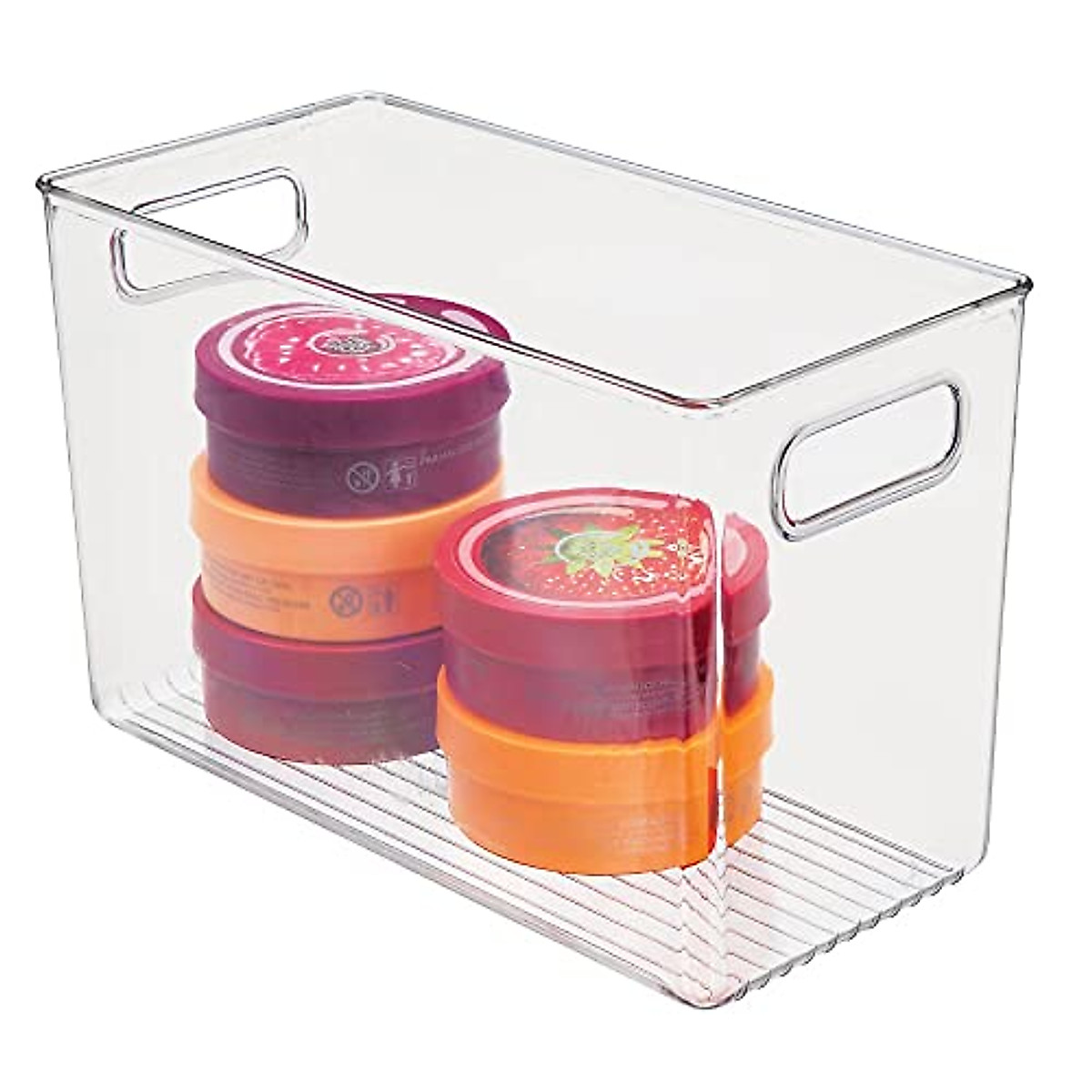 mDesign Large Modern Stackable Plastic Storage Organizer Bin Basket with Handle for Bathroom Vanity Organization - Shelf, Cubby, Cabinet, and Closet Organizing Decor, Ligne Collection - Clear