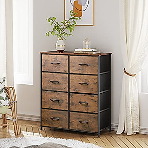 WLIVE Fabric Dresser for Bedroom, Tall Dresser with 8 Drawers, Storage Tower with Fabric Bins, Double Dresser, Chest of Drawers for Closet, Living Room, Hallway, Dorm, Rustic Brown Wood Grain Print