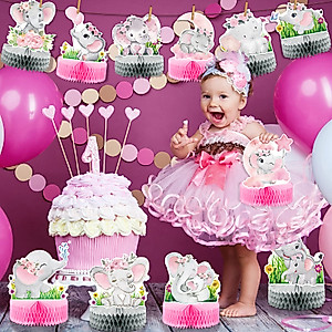 Tudomro 12 Pcs Pink Elephant Honeycomb Centerpieces Baby Shower Table Decorations Elephant Theme Party Centerpieces for Birthday Shower Wedding Party Supplies