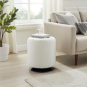 Linon White Sikes Faux Leather Tufted Swivel Ottoman with Chrome Base