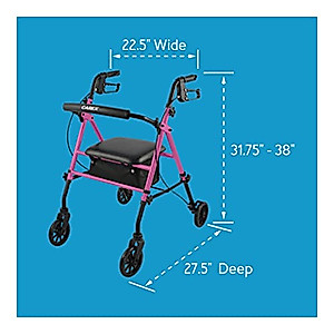 Carex Step 'N Rest Aluminum Rolling Walker For Seniors, Pink - Rollator Walker With Seat - With Back Support, 6 Inch Wheels, 250lbs Support, Lightweight