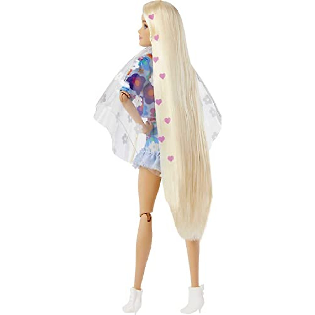 Barbie Extra Doll and Accessories with Extra-Long Blonde Hair Wearing Floral Outfit & Poncho with Pet Bunny 12 inch