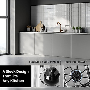 ABBA 24" Gas Cooktop with 4 Burners - Stainless-Steel Table Top with SABAF Aluminum Burners And Porcelain Surface, Home Improvement Essentials, Anti Spill & Easy to Clean, 24" x 3.5" x 19"