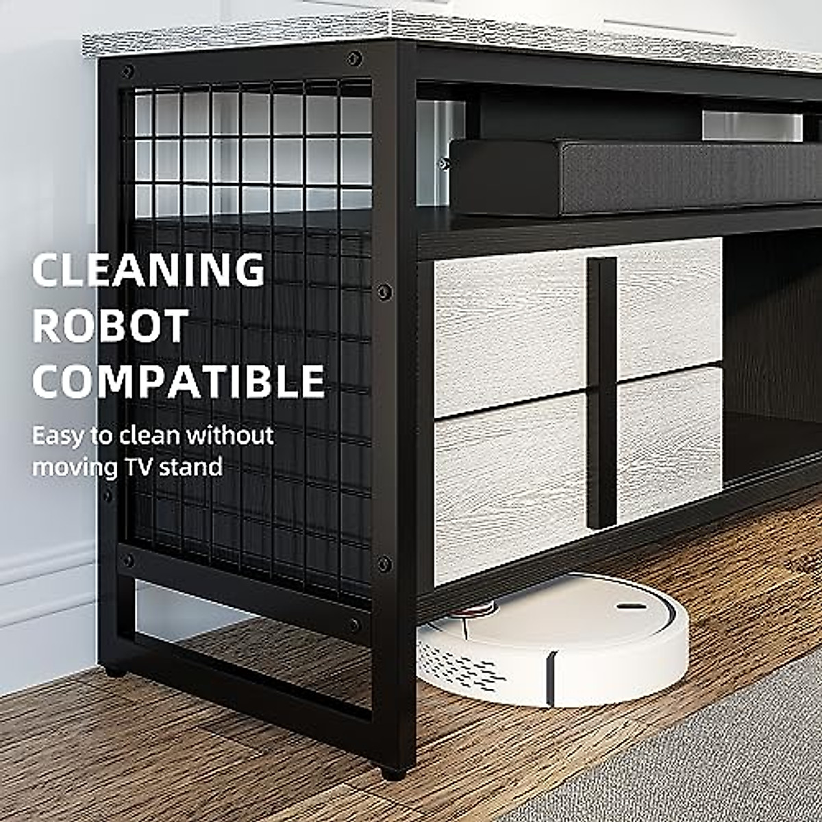 YITAHOME Modern TV Stand for TVs up to 65 Inch, Entertainment Center with Shelf, Wood TV Media Console with Sturdy Metal Legs for Living Room, 300lbs Capacity, White Oak/Black, 59.5"