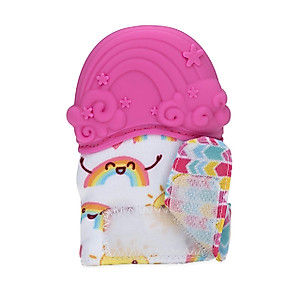 Nuby Happy Hands Silicone Teething Mitten: 3M+, Rainbow, Pink (80725)