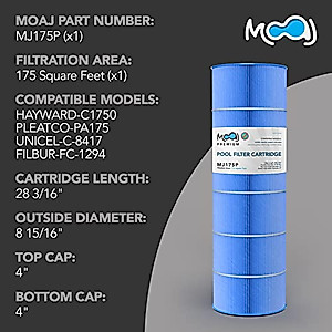 MOAJ Premium Pool Filter Replaces Hayward CX1750RE, StarClear Plus C1750, PA175, Sta-Rite PXC175, Filbur FC-1294, Unicel C-8417, Waterway PCCF-175, 817-0175 | 28 3/16" x 8 15/16" | Asepsis-Infused