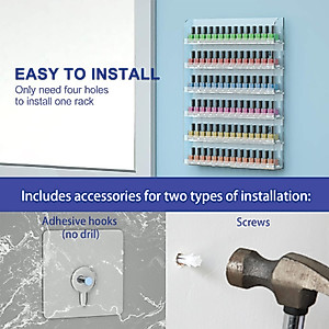 FEMELI 2 Pack Nail Polish Wall Racks 20 * 24 Inch Hold Up to 240 Bottles,Clear Acrylic Nail Polish Shelf Organizer Wall Mounted 6 Rows