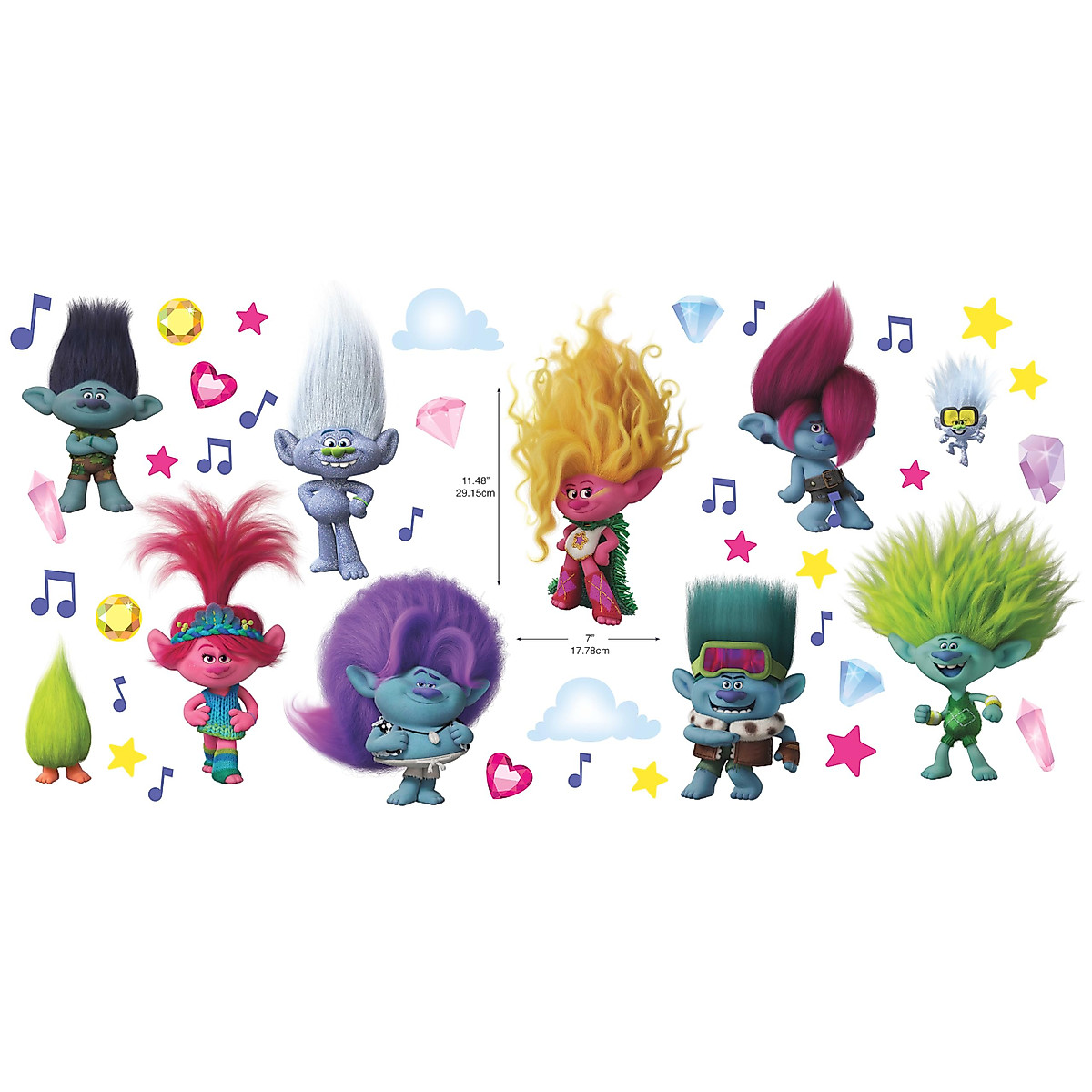 DreamWorks Trolls 3 Band Together with Glitter Wall Decal by RoomMates, RMK5435SCS