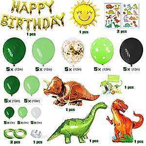 Dinosaur Birthday Party Supplies, 63PCS Dinosaur Party Decorations with Happy Birthday Balloons for Boys Green Dino Themed Party 1st 2nd 3rd Birthday Baby Shower