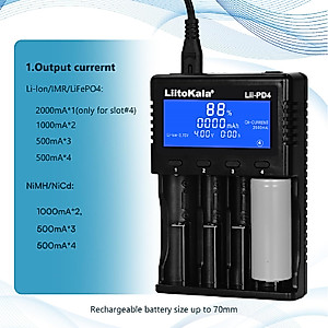 4 Bay Smart 18650 Charger with LCD Digital Display Universal Battery Charger for: 26650 20700 18650 18350 17670 17500 16340(RCR123) 14500 AA AAA SC C Batteries