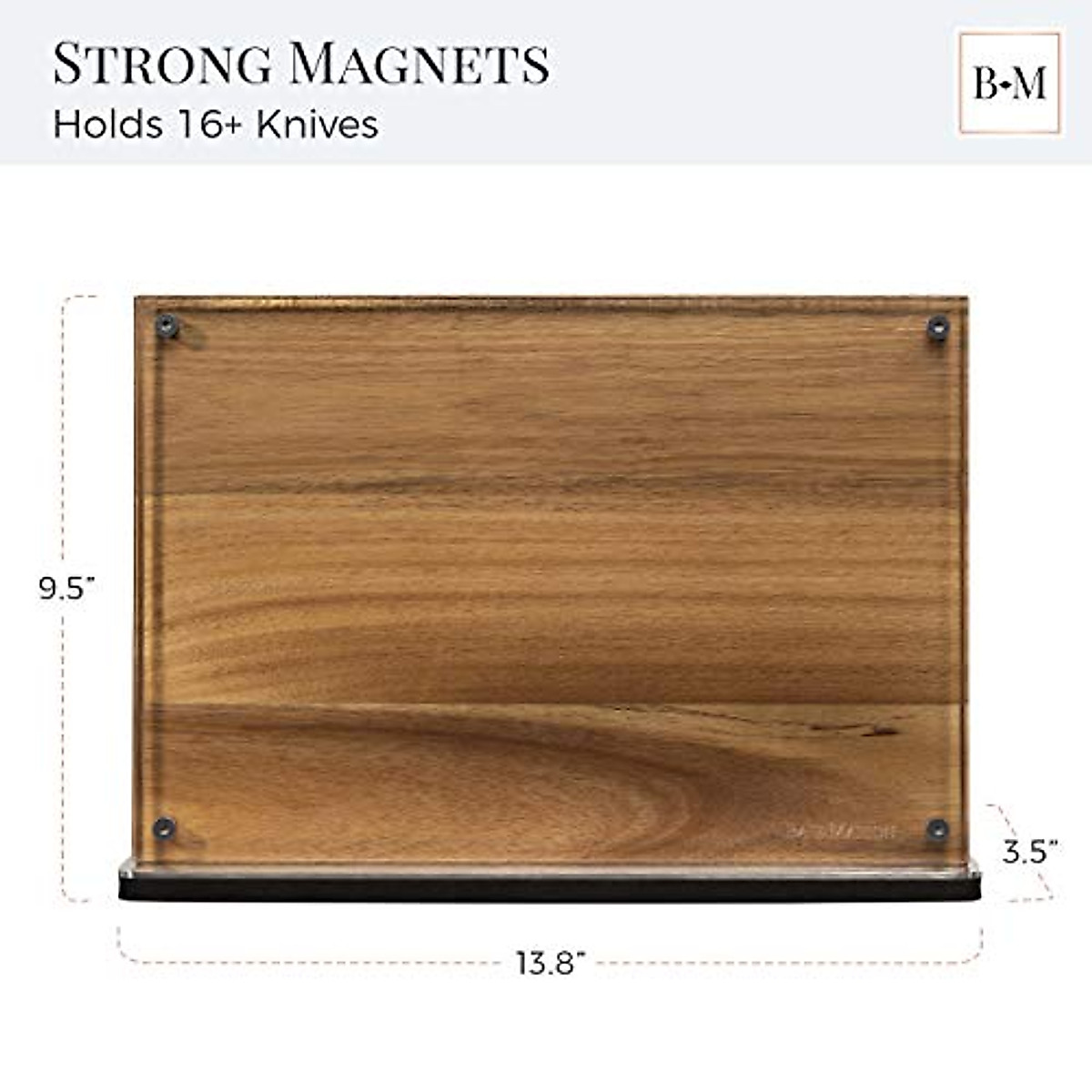 Stylish Large Magnetic Knife Holder - Holds 16+ Knives | Acacia Wooden Knife Block Without Knives | Wide Kitchen Magnetic Knife Holder | Double Sided Kitchen Knife Storage Organizer Block