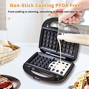 AAYUJUP Waffle Iron Sandwich Maker：3 In 1 Mini Waffle Maker With Removable Plates Waffle Irons Non-Stick Waffle Cone Maker Waffle Machine For Waffle Grill Sandwich
