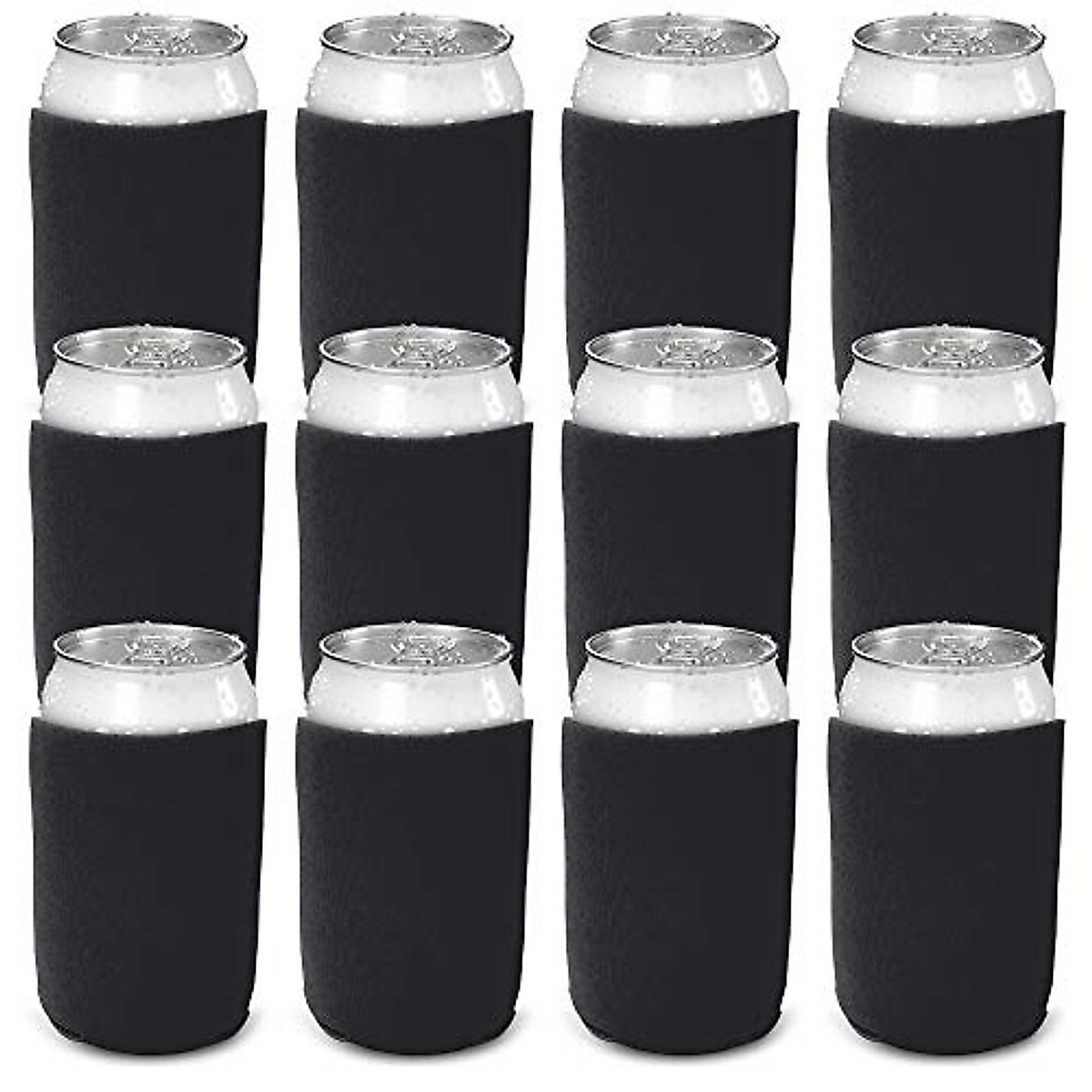 CSBD Beer Can Coolers Sleeves, Soft Insulated Reusable Drink Caddies for Water Bottles or Soda, Collapsible Blank DIY Customizable for Parties, Events or Weddings, Bulk (12, Black)