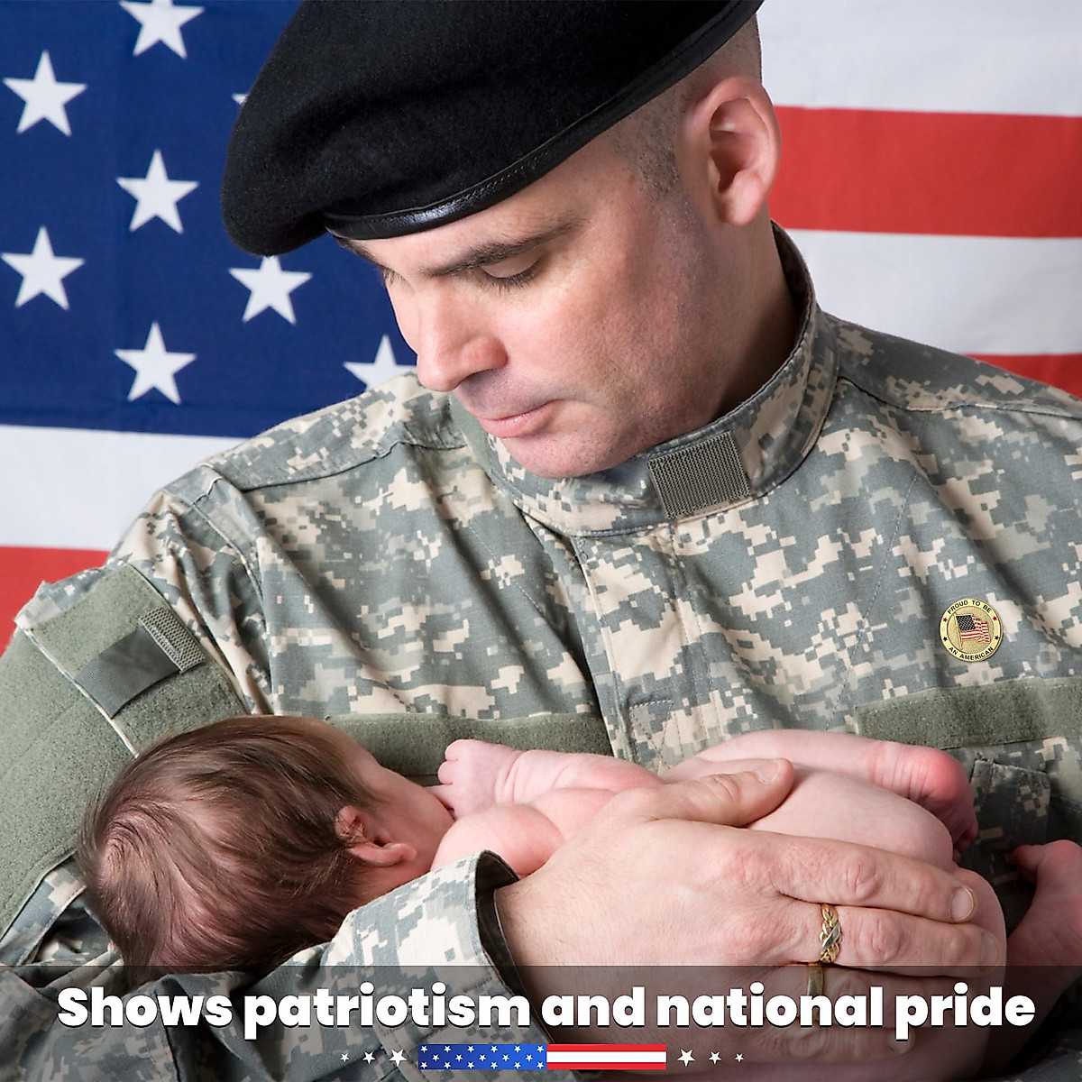 10 Pack Round American Flag Pin- Pround to Be An American Pin, Gold US Flag Lapel Pin for Memorial Day, Flag Day, Independence Day, Veterans Day