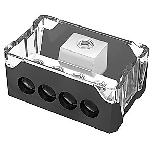 Joinfworld 4 Way Power Distribution Block Car Audio 0/2/4 Gauge Input 4/8/10 Gauge Output Amp Ground Distribution Block Splitter for Amplifier Auto Car Boat
