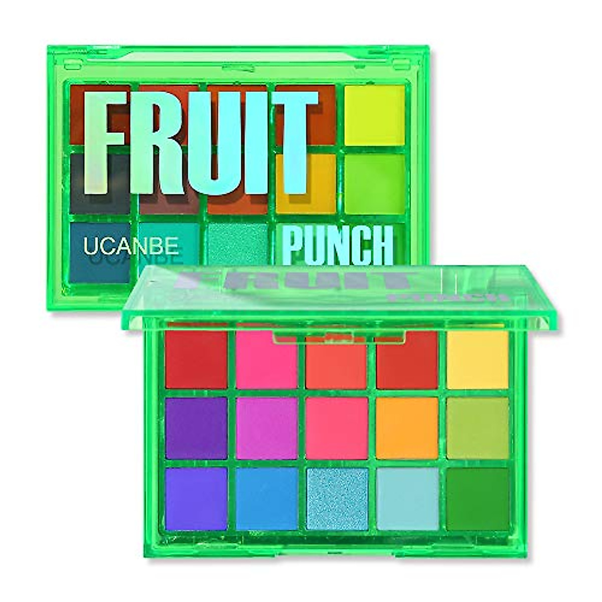 UCANBE Colorful Makeup Eyeshadow Palette 15 Shades Neon Rainbow Shimmer Matte Eye Shadow, Vibrant High Pigmented Blendable Make Up Pallets Kit - Fruit Punch