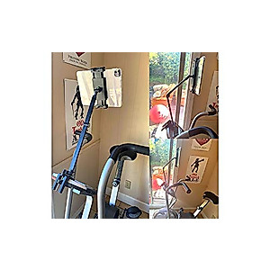 Aluminum Long Arm Tablet Stand Mount Compatible with iPhone/iPad/iPad Mini/iPad Pro 12.9" Any Phone/Tablets 4-13 inch,360° Swivel with Bracket Cradle for Home, Office,Kitchen and Bed-Black