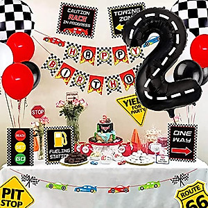 Race Car Balloons Number 2;40 Inch Big Mylar Foil Racing Number 2 Balloons Black 2nd Birthday Balloons for Boys Car Themed Truck Wheel Party Decorations Supplies