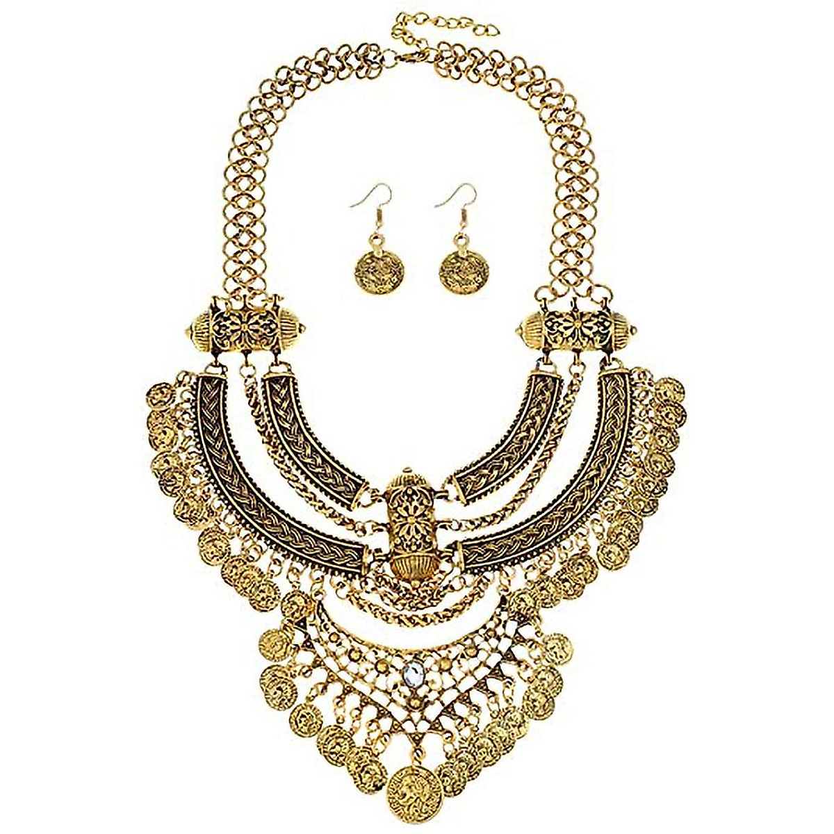 Coin Bib Metal Alloy Collors Statement Necklace For Women Gold Big Bohemian Vintage Chunky Tassel Necklaces Punk Ethnic Style Jewelry