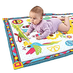 Yookidoo Fiesta Baby Tummy Time Mat. Folds As Carrying Bag. Indoor & Outdoor Activity Play Gym with Mirror, Rattle & Teether. Extra Large Washable Newborn Blanket (145 X 100cm)