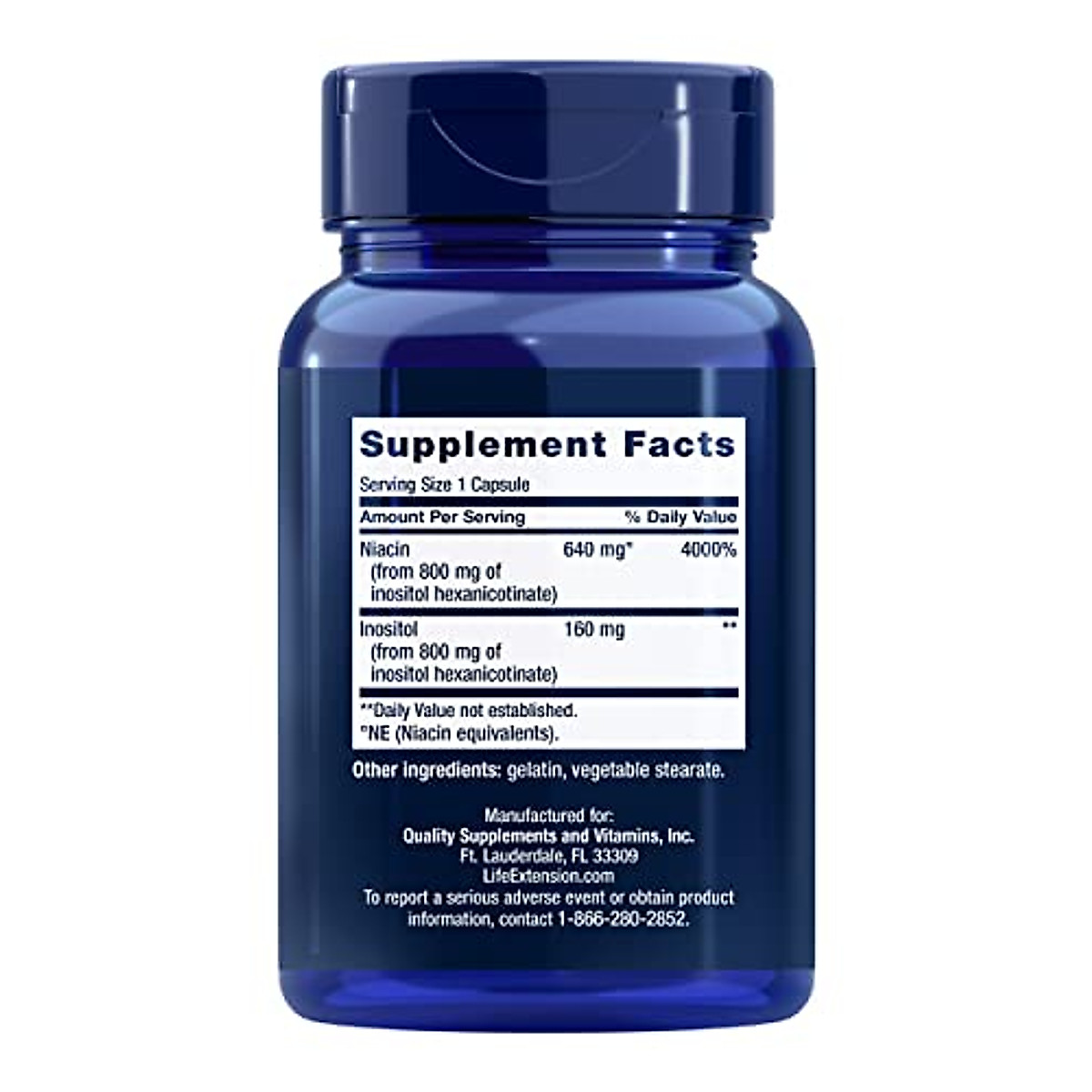 Life Extension No Flush Niacin 640 mg - Flush Free Vitamin B Supplement with Inositol for Healthy Metabolism and Cholesterol Management – Non-GMO, Gluten-Free - 100 Capsules