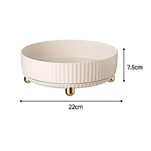 Rotating Storage Rack, Round Plastic Rotating Turntable Organization & Storage Container Bins with Drainage Layer, Lazy Susan for Cabinet, Fridge, Kitchen, Vanity, Snacks (Diameter 8.66in, White)