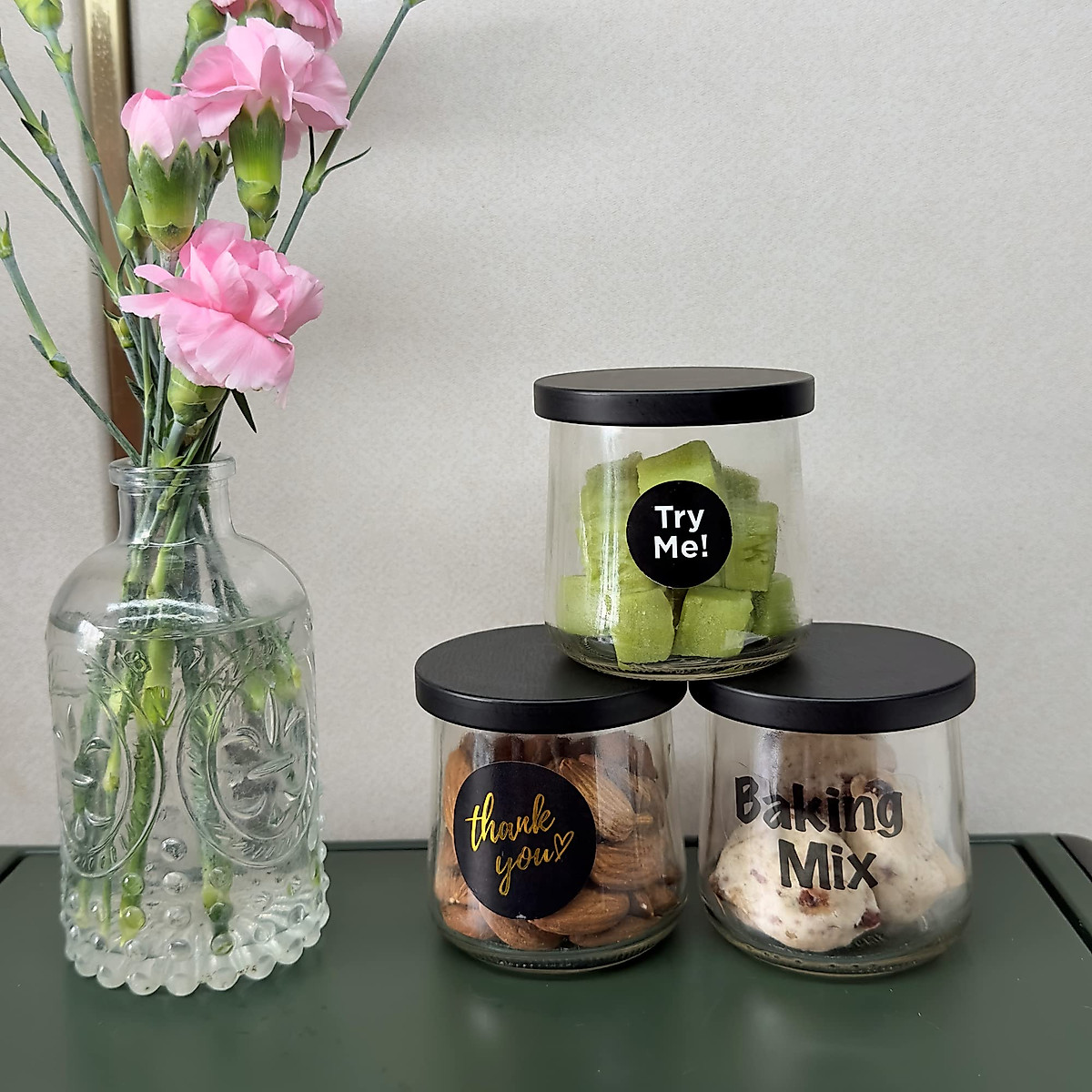 Oui jar lids 8Pack oui yogurt jar lids-Natural Bamboo Wood oui lids with Silicone Sealing Rings for Yoplait Yogurt Container,lids for oui yogurt jars with repeat writing label