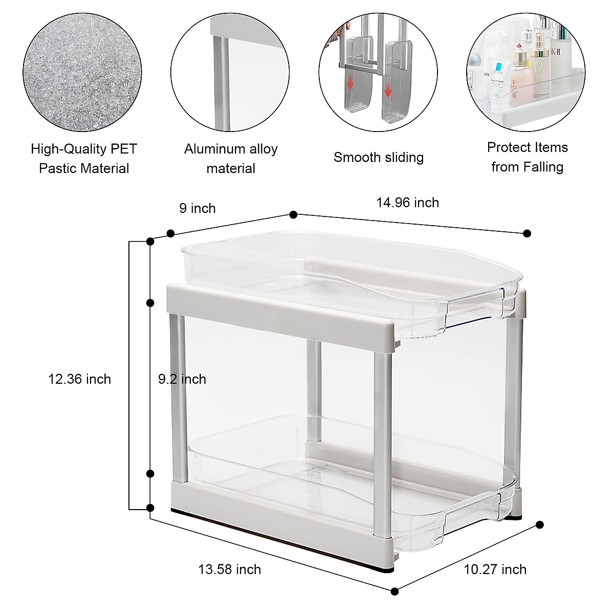 Under Sink Organizer, Bathroom Organizers & Storage, 2-Tier Organizer with Clear Sliding Baskets & Pull Out Drawer, Shelf Holder, Under Cabinet Storage for for Kitchen,Countertop,Office(Big Size)