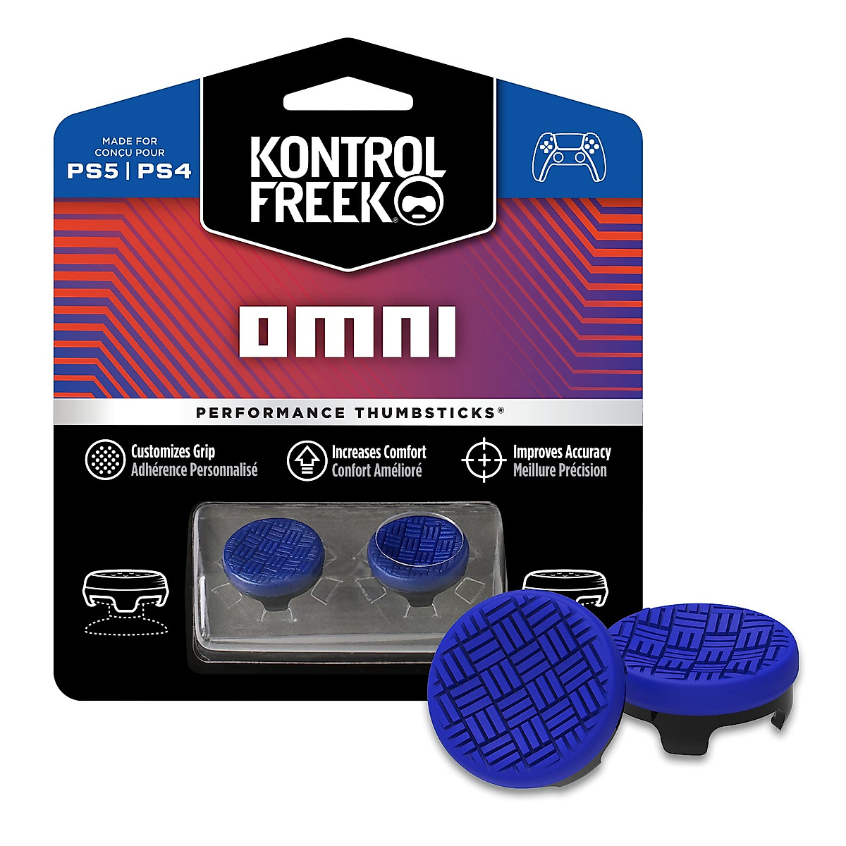 KontrolFreek Omni for Playstation 4 (PS4) and Playstation 5 (PS5) | Performance Thumbsticks | 2 Low-Rise Concave | Blue