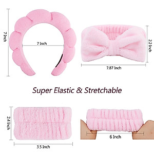 VELSCRUN 6 Pack Hairband, Pink Microfiber Spa Headband, Makeup Headband, Face Wash Bow Tie Headband, Skincare Headbands for Women Girls Hair Accessories Gifts