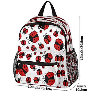 Pardick Cute Kids Backpack Red Ladybug Toddler Backpack with Chest Strap for Boys Girls Red Ladybug Print Lightweight Kindergarten Children Schoolbag Nursery Elementary Travel Bag
