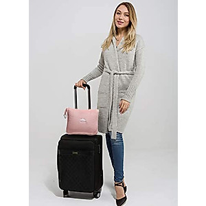 BlueHills Premium Soft Long Travel Blanket Pillow for Tall Airplane Flight Blanket 70 X48 inch Throw in Soft Bag case with Hand Luggage Belt & Backpack Clip Compact Pack Large Pink T055