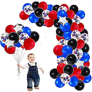 Red Blue Black Balloon Garland Arch Kit, Royal Blue Red Black Latex Confetti Balloon 16ft Arch Strip Ribbon for Kid Super Spider Hero Man Theme 3rd 4th Boy Birthday Graduation Party Decors