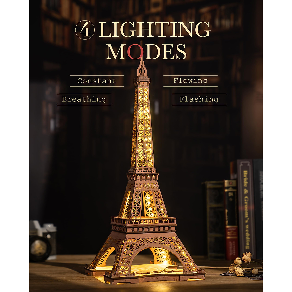 Rowood Eiffel Tower,3D Puzzle Model Kits for Adults,DIY 3D Wooden Puzzles for Adults,Builing Set with LED,Home Decoration Festival Gift Idea