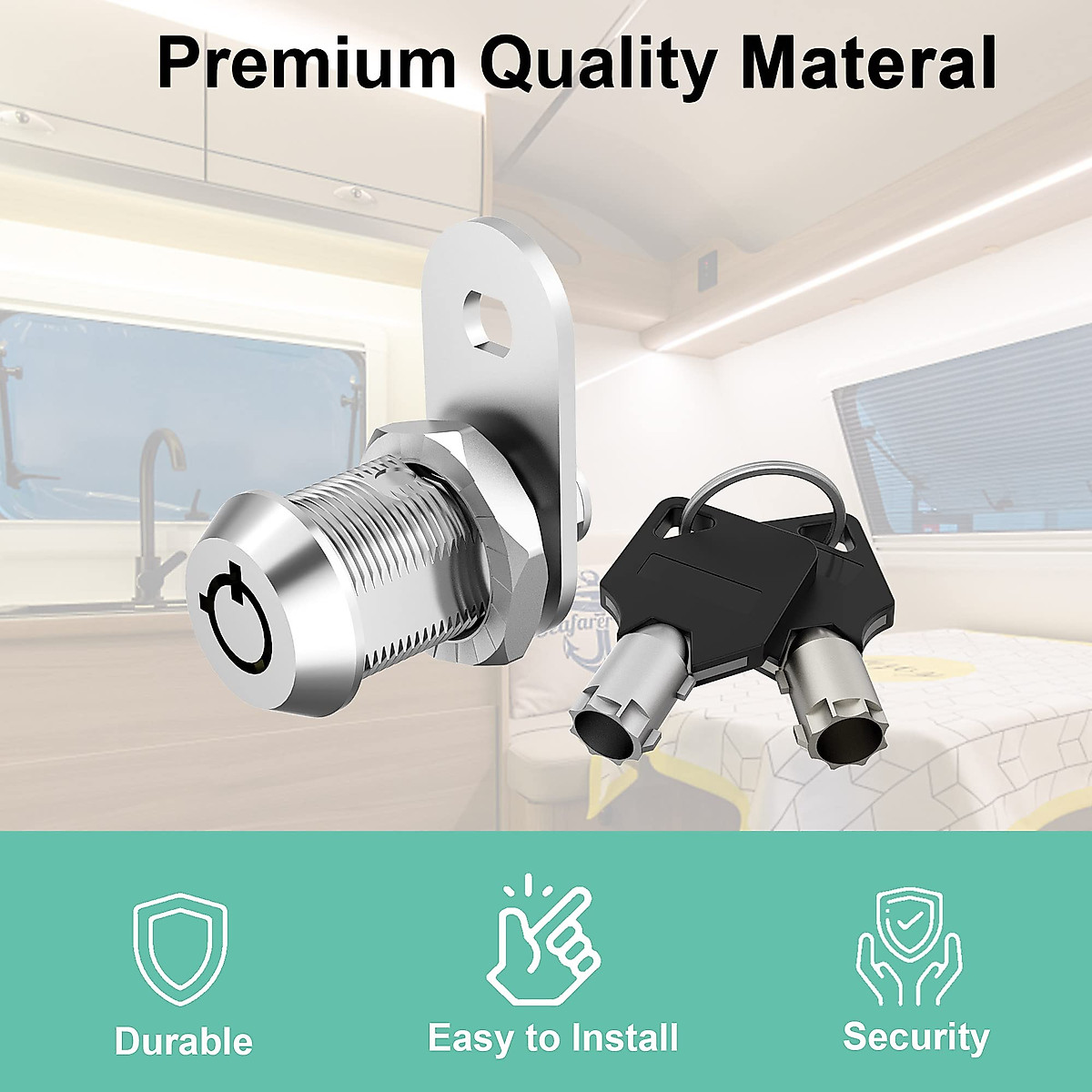 3 Pack Cabinet Locks with Keys, 5/8" Cam Locks Keyed Alike, RV Storage Lock for RV Compartment Door Mailbox Toolbox Locks Replacement Set, Chrome