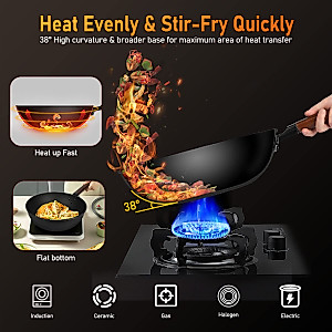 HIHEGD Carbon Steel Wok, 13 Inch Wok Pan with Lid Woks & Stir-Fry Pans with Spatula, No Chemical Coated Flat Bottom Wok for Induction, Electric, Gas Stove, All Stoves