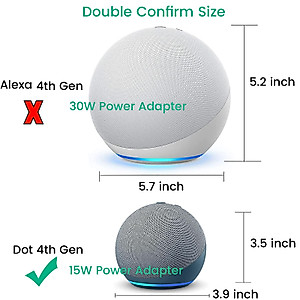 Power Adapter Replacement for Alexa Dot 4th Generation or 3rd Gen, Show 5 and Spot - Charger Cord 15W