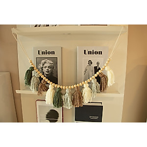 Decocove Tassel Garland - Boho Tassel Garland with Wood Beads - Wall Decor for Dorm, Girls Room and Nursery Room - Olive Green (36 inch)