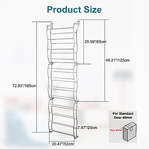 Zorpupoa Over the Door Shoe Rack, 12 Layers 36 Pair Shoes Wall Hanging Shelf Storage Shoe Organizer, Fold-up Non-slip Bars, White