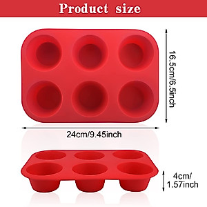 2PCS Silicone Muffin Pans Non-Stick Cupcake Pan 6 Cup Mini Muffin Pan,Reusable Muffin Baking Silicone Mol ds,Muffin Tin For Muffin,Cupcake,Brownie,2 Trays Overlapped(Red,size:9.45x6.5x1.57inch)