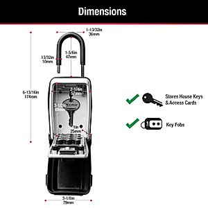 Master Lock Portable Outdoor Key Lock Box with Push Button Resettable Combination Lock, Black, 5422EC