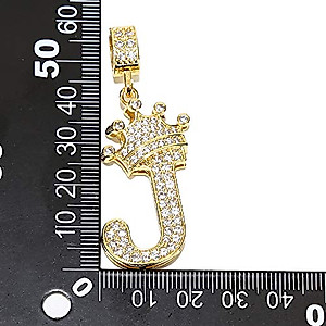 UALGL A-Z Letters Necklace Crown Necklace for Men Women 18K Gold Plated Letters Pendants with 23'' Chain Hip Hop Alphabet Name Jewelry Mom Gifts (Yellow-J)