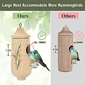 Wooden Hummingbird House Feeder with Rust Resistant Hooks,2024 New Garden Swing Nesting Kits for Outside Hanging Bird Finch Houses Home Decoration with Brush Nylon Lanyard