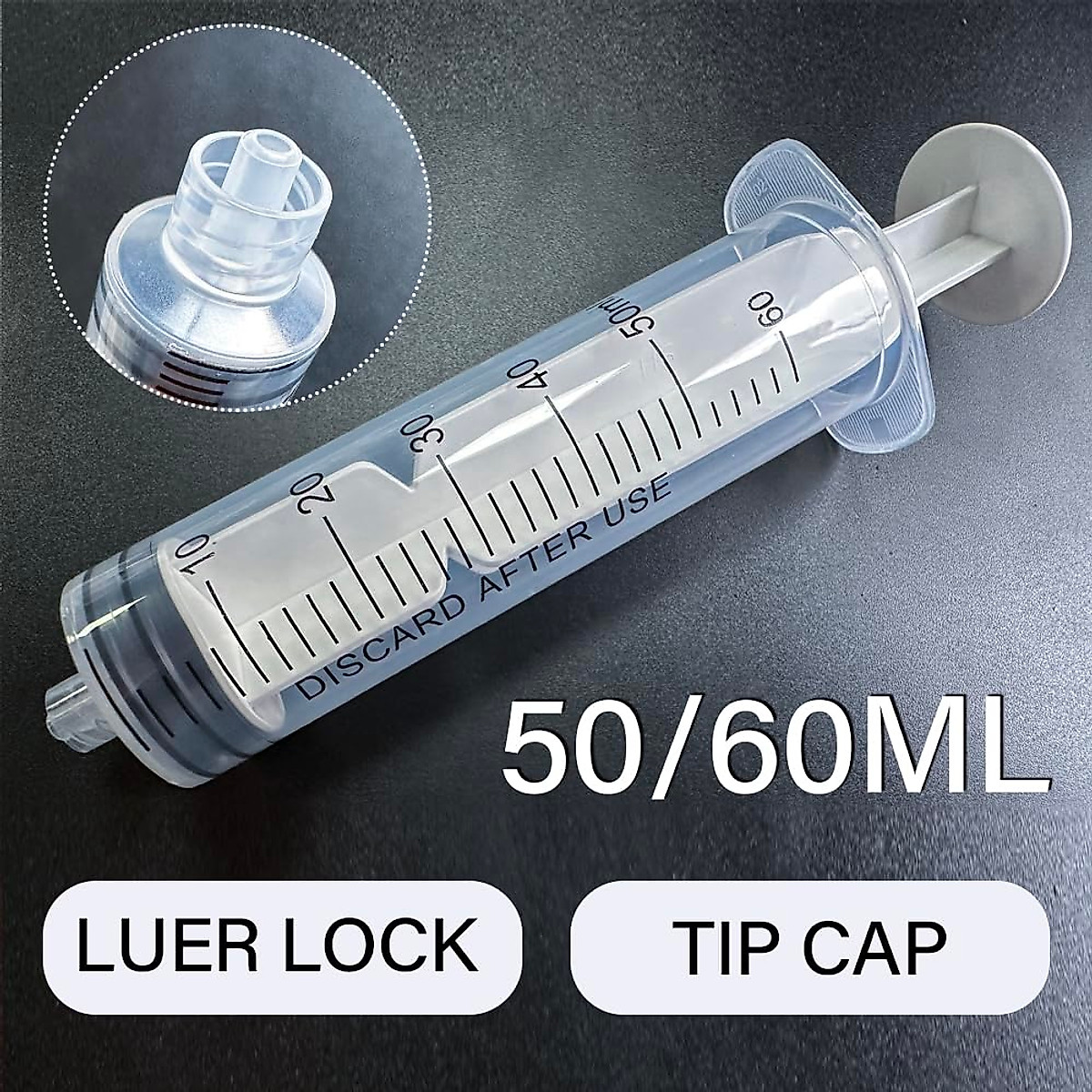 60mL Luer Lock Syringe 4 Pack Large Plastic Sterile Syringes without Needle, for Liquid, Oral, Measurement, Dispensing, with Cap 50mL/60cc
