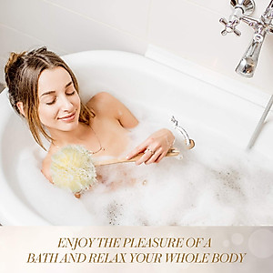 4 Pieces Loofah Back Scrubber Bath Sponge with Wooden Handle Long Handle Sponge Mesh on a Stick for Shower Exfoliating Bath Body Brush Luffa Back Brush for Women Men (White, Grey, Blue, Green)