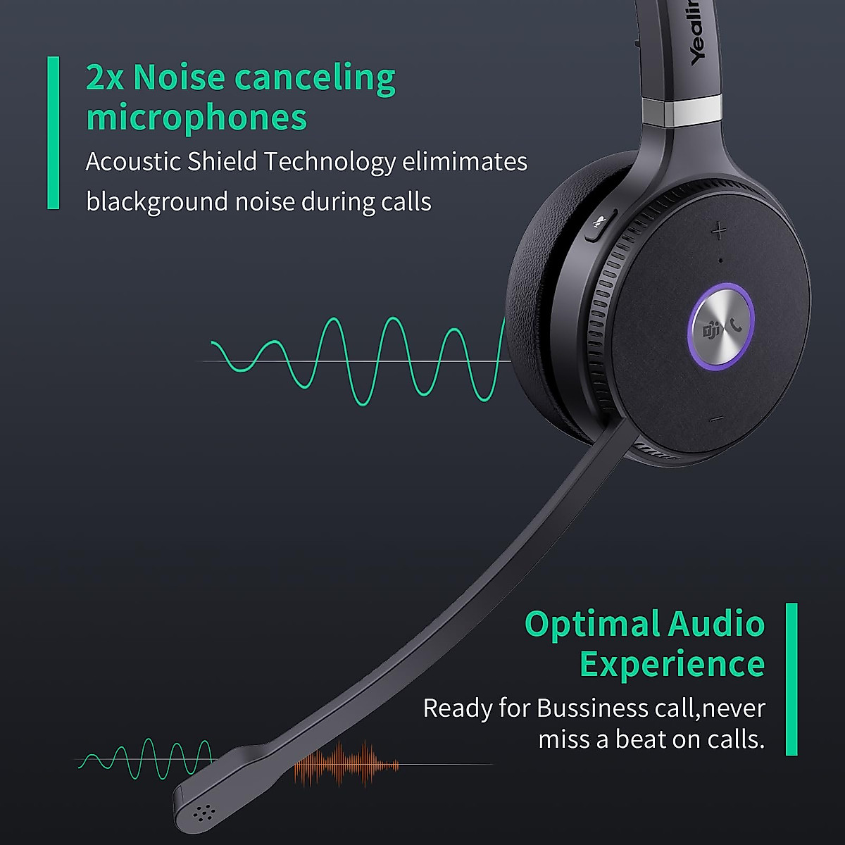 Yealink WH62 Wireless Headset with Microphone for PC Computer Laptop Zoom Teams Certified Headset for Office IP VoIP Phones DECT Headset SIP Phone for Unified Communication